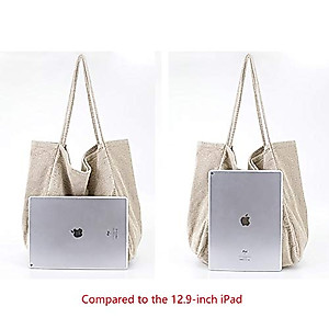 Ulisty Women Large Corduroy Tote Bag Retro Shoulder Bag Casual Shopping Bag Fashion Handbag apricot