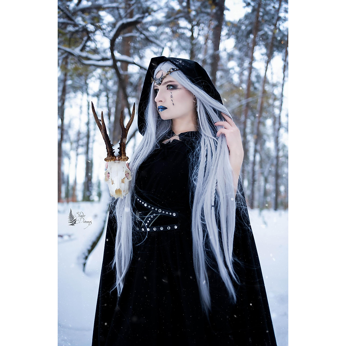 MOSTORY Handmade Moon Elf Headpiece - Woodland Forest Crown Fairy Goddess Tiara Elven Circlet Medieval Queen Festive Accessory for Women Girls Halloween Cosplay Renaissance Black