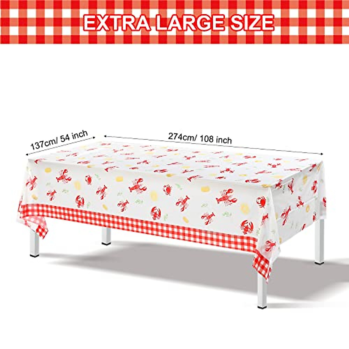 Crawfish Party Tablecloths Lobster Birthday Table Covers Red Lobster Crab Party Party Supplies for Seafood Festivals Birthday Party Decorations, 108 x 54 Inch
