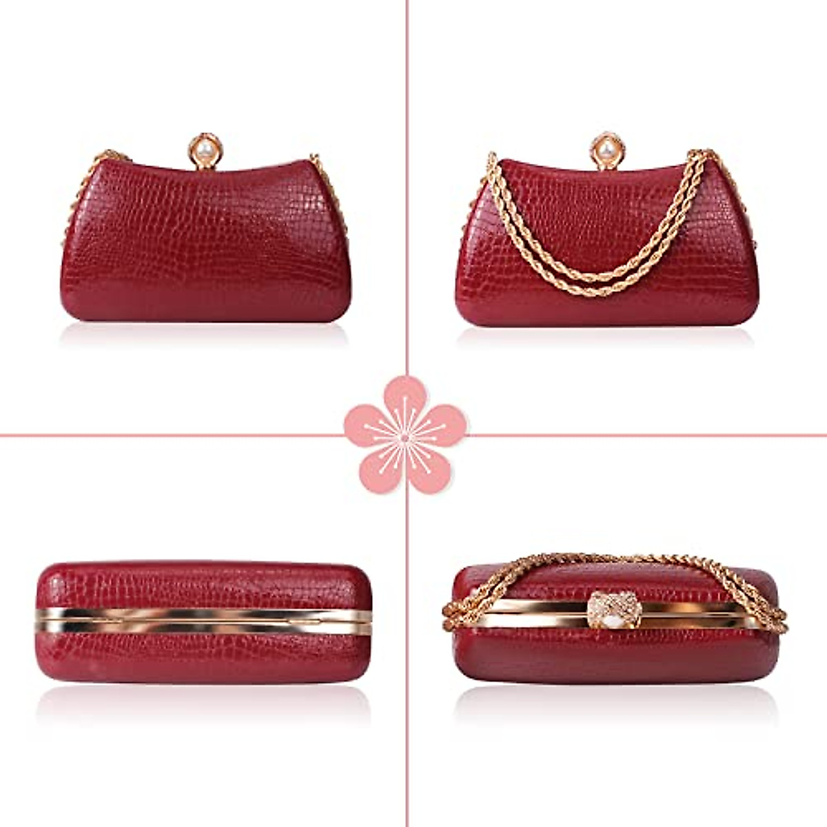 xuson Women Evening Purses Clutch Bags Formal Party Clutches Wedding Purses Cocktail Prom Handbags (wine red)