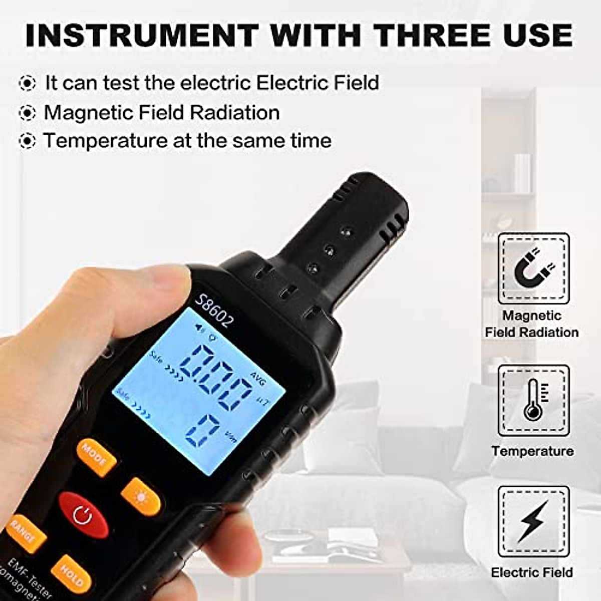 EMF Meter, Rechargeable Digital Electromagnetic Field Radiation Detector Hand-held Digital LCD EMF Detector, Great Tester for Home EMF Inspections, Office, Outdoor and Ghost Hunting