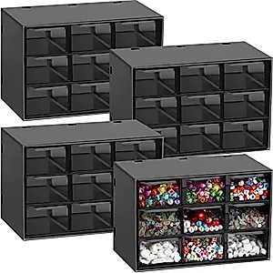 4 Pack Desktop Storage Organizer with 9 Drawers Craft Organizer with Mini Drawers Plastic Organizers and Storage Drawers for Craft Art Jewelry Cosmetics Sewing Supplies Storage (Black)