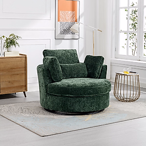 42.2" W Chenille Velvet Loveseat Sofa Swivel Barrel Chair for Bedroom with 4 Pillows, Mid Century Modern Accent Chair for Living Room, Comfy Reading Chair for Office/Library/Home, Green