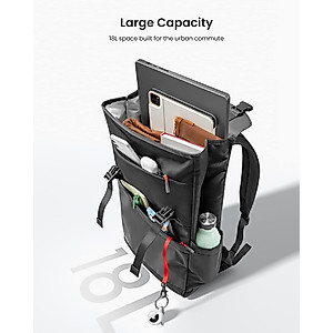 tomtoc Flap Laptop Backpack, Lightweight, Water-Resistant College School Travel Casual Daypack Bookbag, Slim Durable Work-pack Rucksack for 13-16 Inch MacBook Laptop, Large Capacity, 18L, Gray