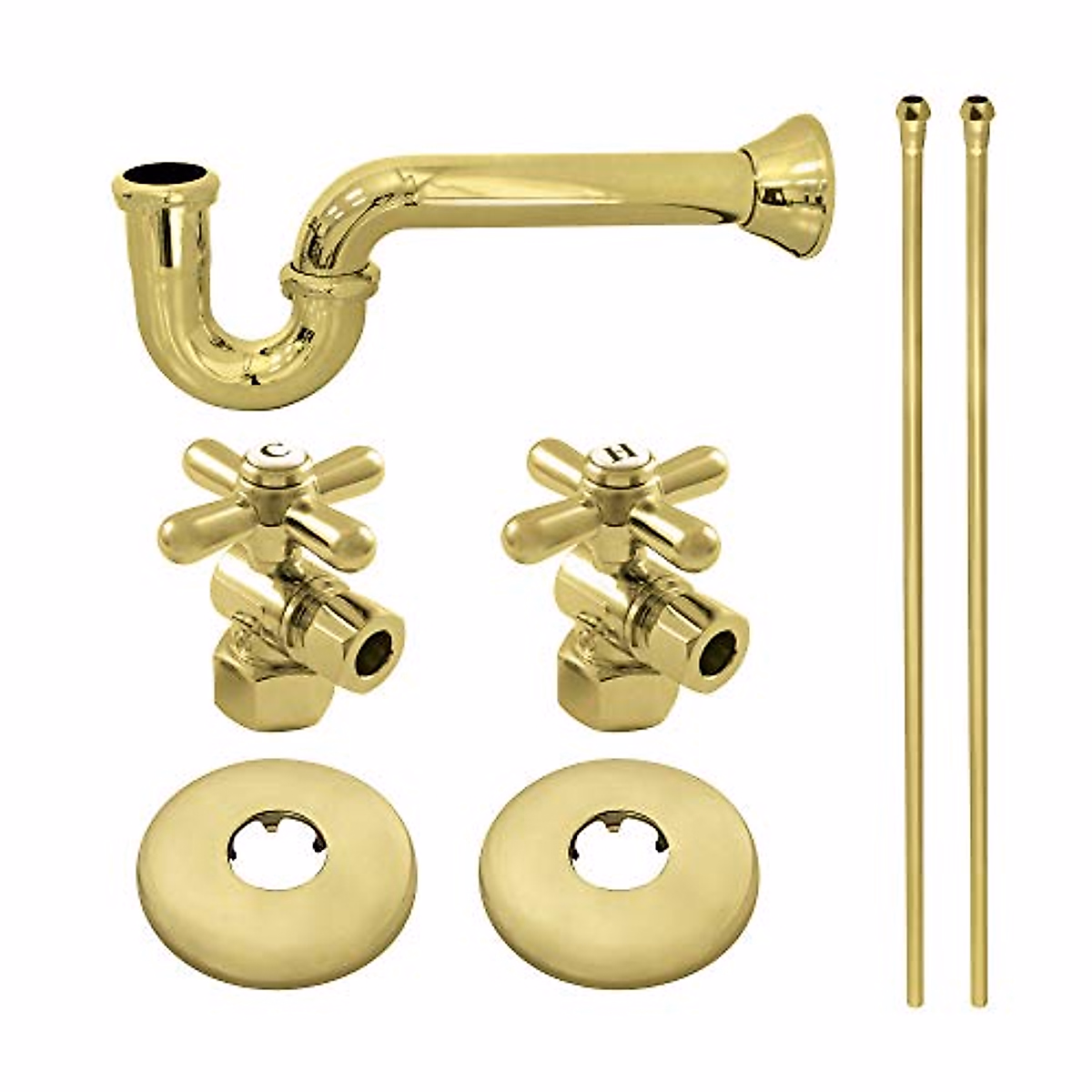 Kingston Brass KPK202 Gourmet Scape Plumbing Supply Kit with 1-1/2" P-Trap - 1/2" IPS Inlet x 3/8" Comp Oulet, Polished Brass