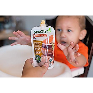 Sprout Organic Baby Food, Stage 3 Pouches, Root Veg & Beef, Creamy Veg & Chicken, Garden Veg & Turkey Variety Pack, 4 Oz Purees (Pack of 18)