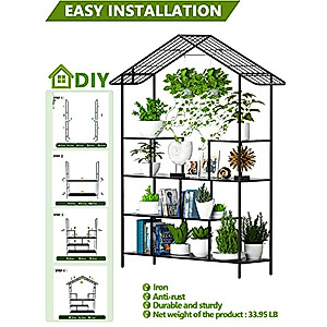 Spampur Metal Plant Stand Indoor Outdoor, Plant Shelf, 16 Potted Tall Plant Stands for Indoor Plants Multiple, Large Flower Pots Corner Plant Holder, 4 Tiered Ladder Planter Display Rack Garden Patio