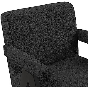Meridian Furniture 481Black Woodloch Collection Mid-Century Modern Boucle Fabric Upholstered Accent Chair with Rich Black Boucle Fabric, Black Finish Solid Wood, 24.5" W x 23.5" D x 32" H, Black