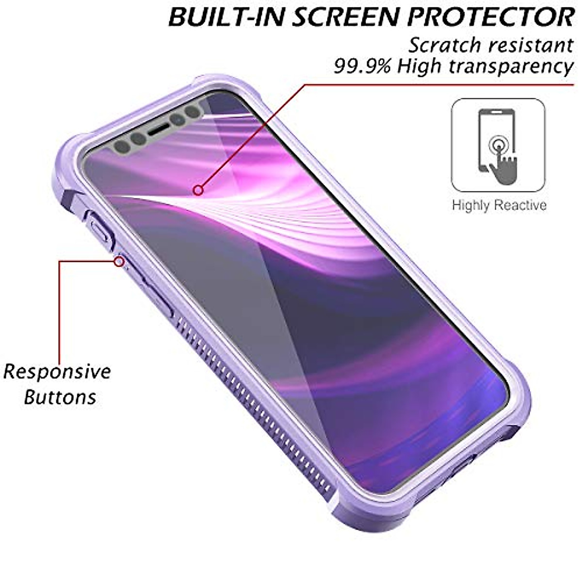 Dexnor Clear Case Compatible with iPhone 12 Mini Case with Screen Protector Rugged Full Body Protective Shockproof Hard Defender Heavy Duty Cover TPU Bumper Case for iPhone 12 Mini 5.4 inch, Purple