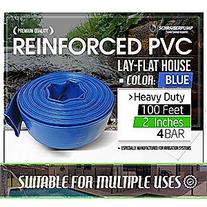 Schraiberpump 2-Inch by 100-Feet- General Purpose Reinforced PVC Lay-Flat Discharge and Backwash Hose - Heavy Duty (4 Bar) 2 CLAMPS INCLUDED (2 INCH)