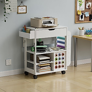 PAKASEPT Organization and Storage Cart Compatible with Cricut Machine, Rolling Craft Organizer with Vinyl Roll Holder and Widen Foldable Desktop for Craft Room Home