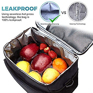 Venture Pal Insulated Lunch Bags for Women/Men - Large Resuable Leakproof Lunch Box with Removable Shoulder Strap,Durable Cooler Tote Bag for Work Picnic Beach-Black