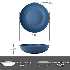 PYRMONT 10inches Large Pasta Bowls Set of 6-65oz Wheat Straw Bowls,Bowl Plates,Large Plastic Bowls Reusable for Pasta,Salad,Soup,Unbreakable & Lightweight Bowls for Kitchen,Dishwasher Safe,BPA-Free