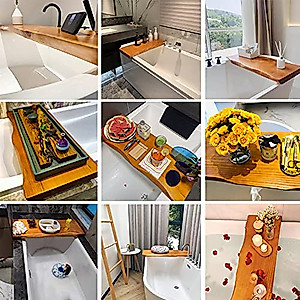 Bathtub Tray Caddy, Natural Wood Bath Tray for Tub, Portable Soap Dish Book Wine Glass Phone Holder for Bathroom Living Room Shelf (90x30x5cm, Rosewood)