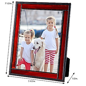 Red Stained Glass Picture Frame for Home Décor, Office, Desk, Table Top 4x6 Photo Horizontal Vertical Easel Back Series J Devlin