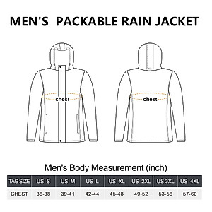 33,000ft Packable Rain Jacket Men's Lightweight Waterproof Rain Shell Jacket Raincoat with Hood for Golf Cycling Windbreaker