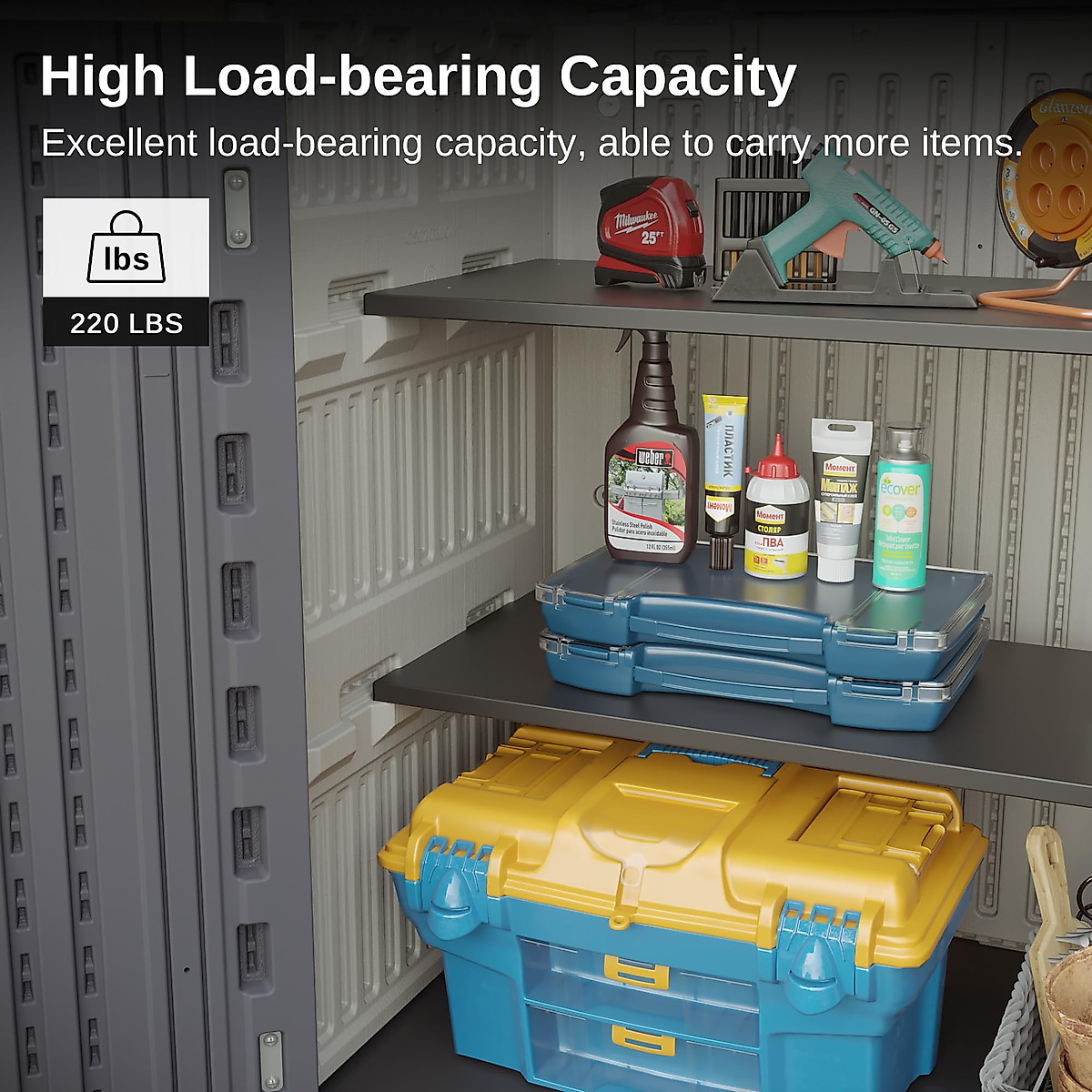 EAST OAK 1-Piece Metal Shelf, 42.12 X 14.96 FT for 34 Cu.ft Horizontal Storage Shed Cabinets, Waterproof and Wear Resistant, Easy to Assemble, 4 Screws in One Piece