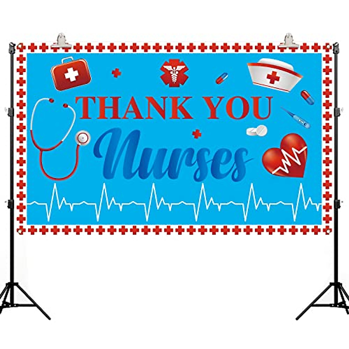 Thank You Nurses Backdrop Banner Nurse Week RN Cap Cross Heartbeat May Holiday Party Photography Background Wall Decoration