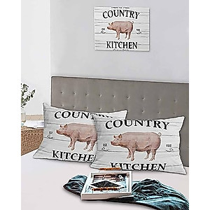 Edwiinsa Farmhouse Pig Pillow Covers Standard Size Set of 2 20x26 Bed Pillow, Farm Animals Rustic Oil Painting Wooden Plush Soft Comfort for Hair/Skin Cooling Pillowcases with Envelop Closure
