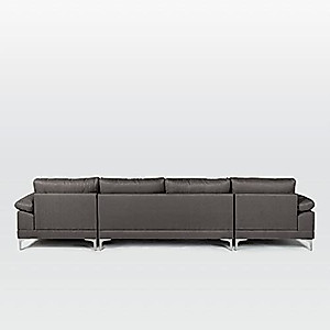 Casa Andrea Milano Modern Large Linen Fabric U-Shape Sectional Sofa, Double Extra Wide Chaise Lounge Couch