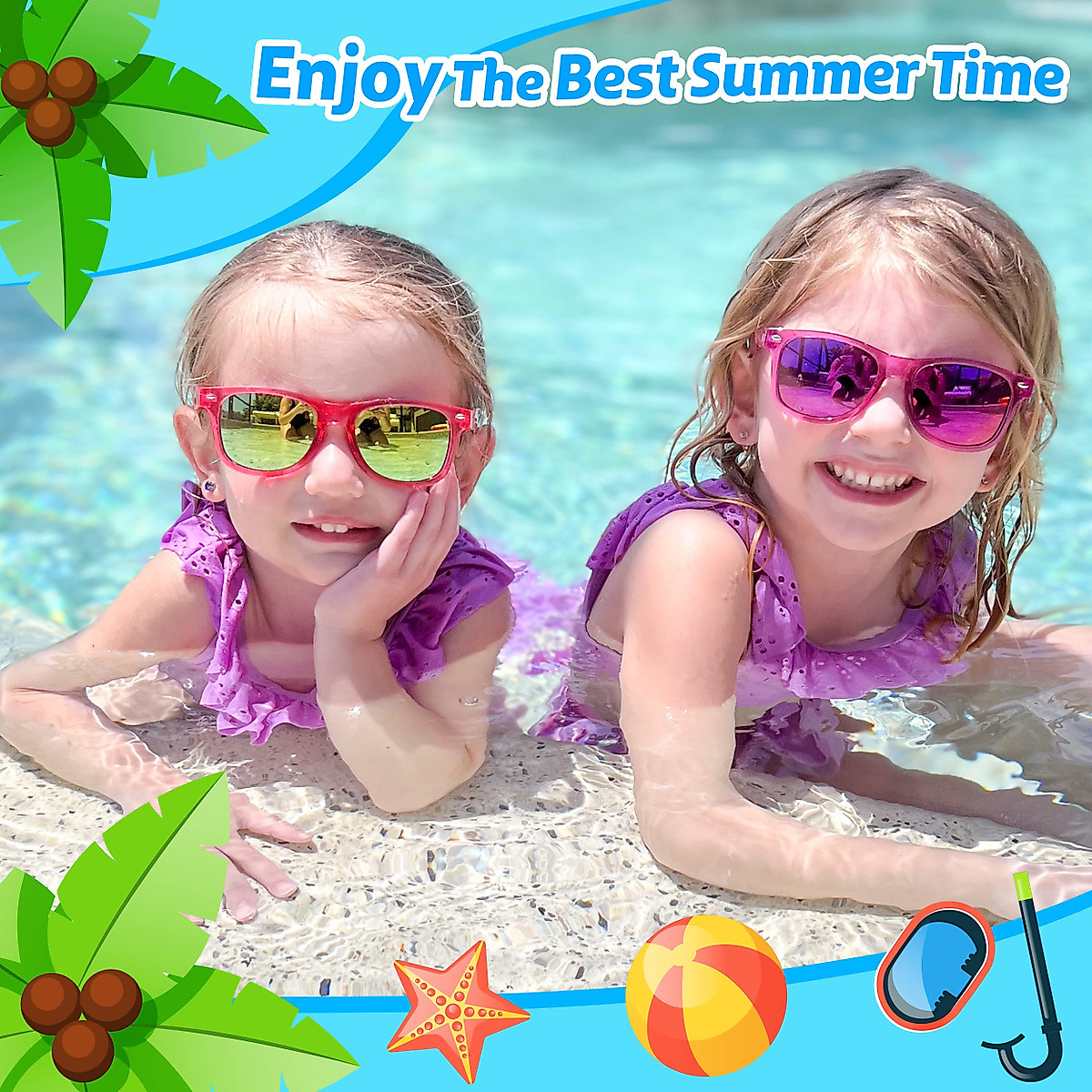 GIFTINBOX 24Pack Kids Sunglasse Bulk for Kids ,Great Gifts Party Favors For Kids 4-8 & 3-5, Translucent Sunglasses with UV400 Protection, Beach Pool Birthday Party Supplies