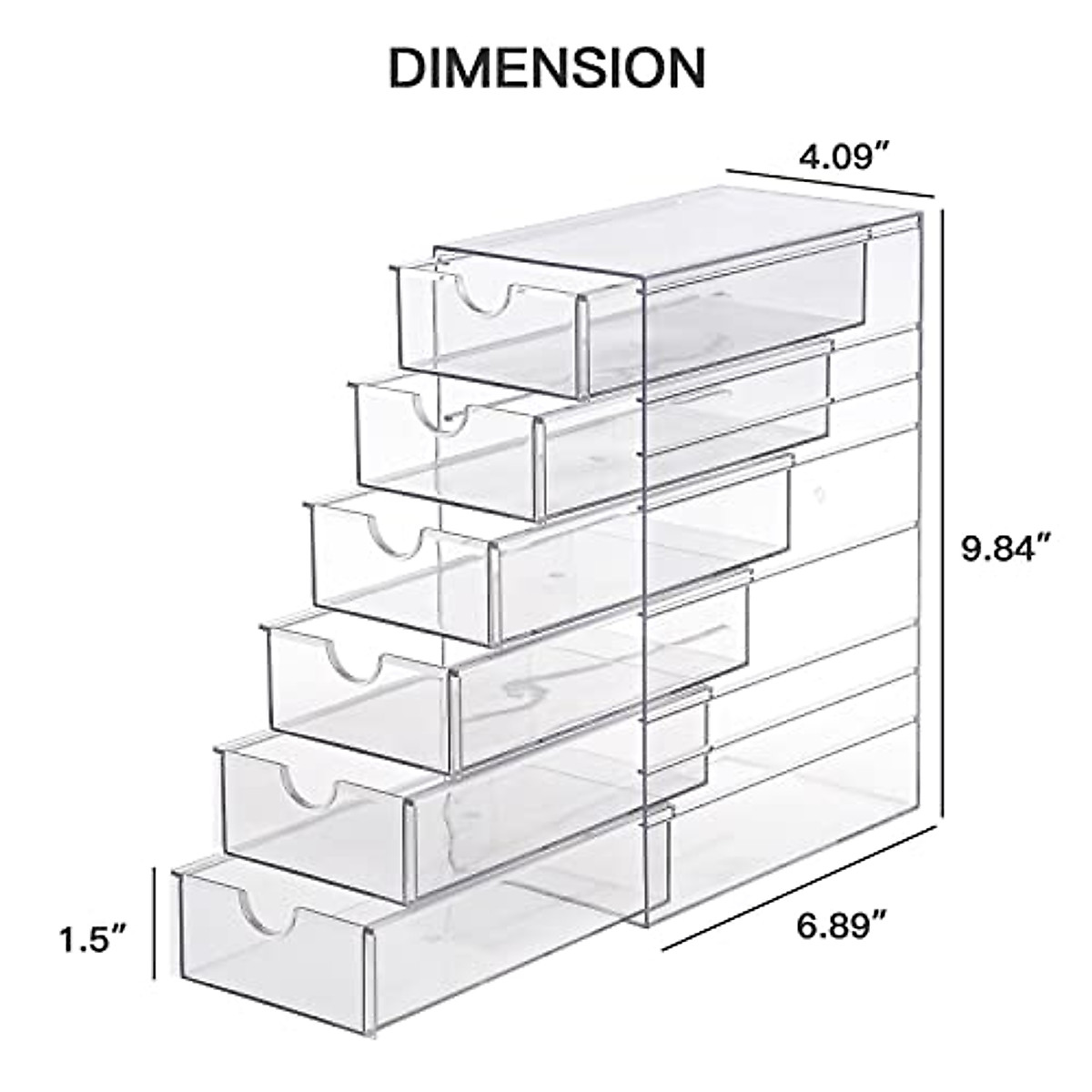 FABROK Clear Hair Accessory Organizer Box with 6 Drawers, Compact Storage Organization Drawers Set for Cosmetics, Glasses, Stationery, Stackable Storage Containers Box for Bathroom, Closet, Office