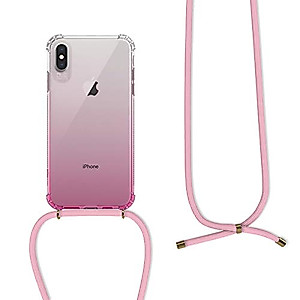 kwmobile Crossbody Case Compatible with Apple iPhone Xs Max Case Strap - Bicolor Dark Pink/Transparent