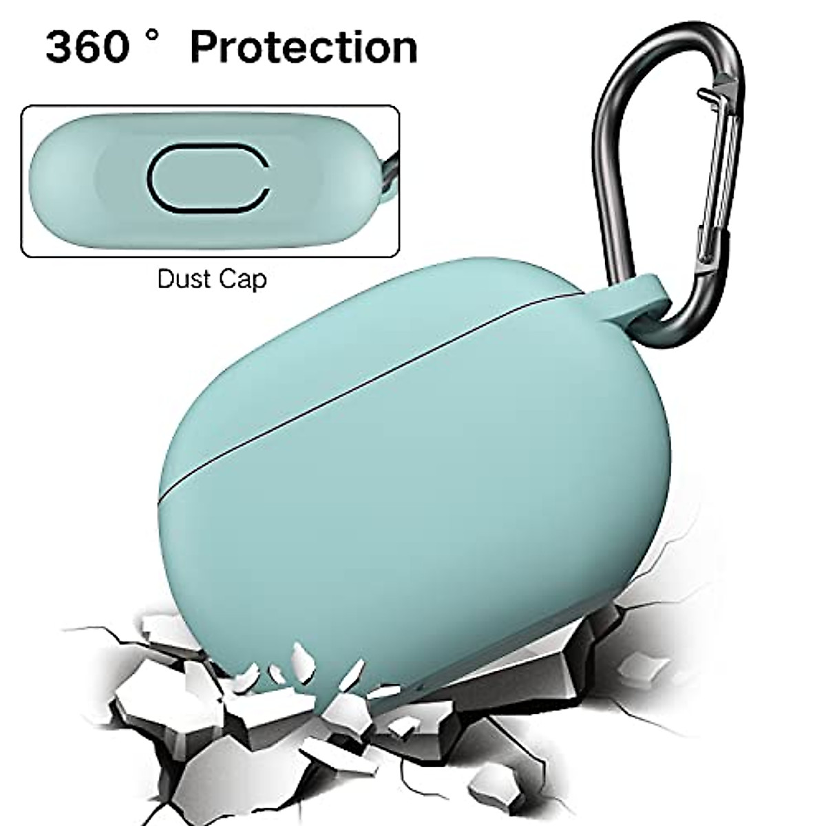 Kanya Case Compatible Beats Studio Buds,2 Packs Full Protective Shockproof Anti-Slip Silicone Case Cover with Carabiner and Silicone Hand Strap for Beats Studio Buds 2021 (Deep Purple+Mint Green)