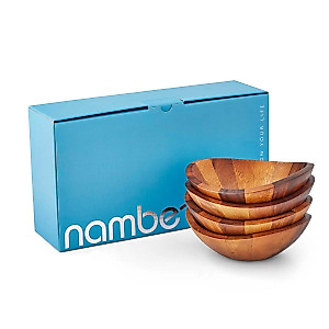nambe Braid Salad Bowls | Set of 4 | Individual Vegetable Prep Bowls | Serve Condiments, Dip, Sauce, Nuts, Olive, Salsa | Made of Acacia Wood | Designed by Sean O’Hara