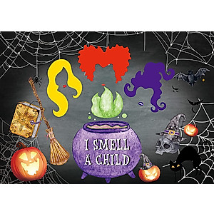 Drink Up Witches Theme Background 5x3ft Halloween I Smell a Child Photography Backdrop Baby Shower Kids Birthday Trick or Treat Party Decorations Boo Bats Pumpkin Dark Night Photo Booth Props