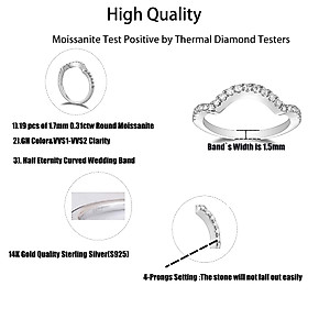 DovEggs Moissanite Wedding Band Half Eternity for Women 1.5mm G-H-I Color Heart Arrows Cut Moissanite Stackable Curved Half Band Anniversary Ring 14k Gold QUALITY Silver(8)