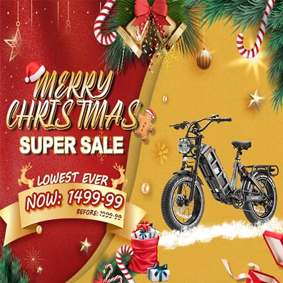 eAhora Juliet 60AH 1000W Electric Bike for Adults, 140 Miles+ Long Range Electric Bike, 20 * 4.0 Fat Tire Electric Mountain Bike, Longer Trip, Commuting, Delivery