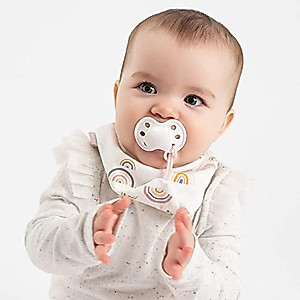 BooginHead Baby Bandana Pacifier Holder Cotton Bibs 2-Pack, Pink Rainbows