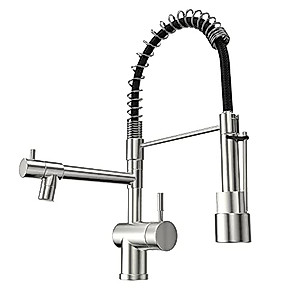 Kitchen Faucet with Pull Down Sprayer, Brushed Nickel Kitchen Faucet, Commercial Faucet for Kitchen Sink, Single Handle Kitchen Sink Faucets Brass Pull Down Kitchen Faucet with Deck Plate