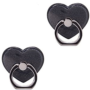 MuZiFei Phone Ring Stand Holder,2-Pack Heart Crystal Diamond Rhinestone Bling Glitter Sparkle Universal 360° Rotation Cell Phone Stent Holder Grip Kickstand for Almost All Phones/Cases (Black)