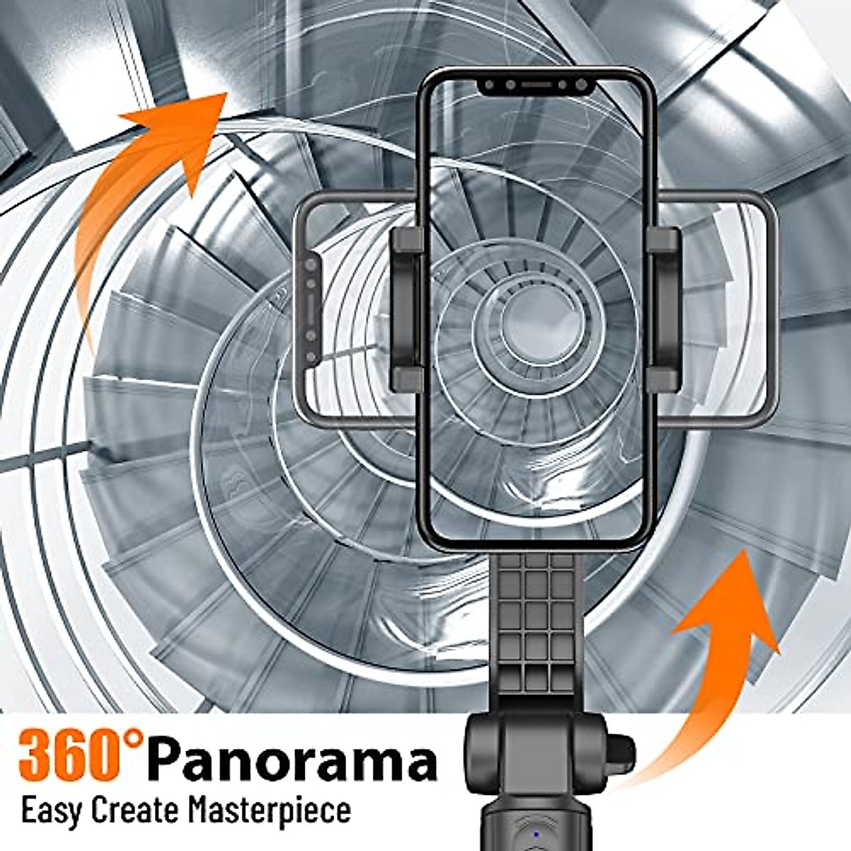 Gimbal Stabilizer for Smartphone with Extendable Selfie Stick and Tripod, 1-Axis Multifunction Remote 360°Automatic Rotation, Auto Balance for iPhone/Android Black