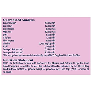 Blue Buffalo Life Protection Formula Natural Puppy Small Breed Dry Dog Food, Chicken and Oatmeal 5-lb Trial Size Bag