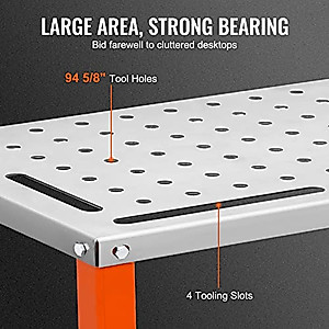VEVOR Welding Table 36"x18", 1200lbs Load Capacity Steel Welding Workbench Table on Wheels, Portable Work Bench with Braking Lockable Casters, 4 Tool Slots, 5/8-inch Fixture Holes, Tool Tray