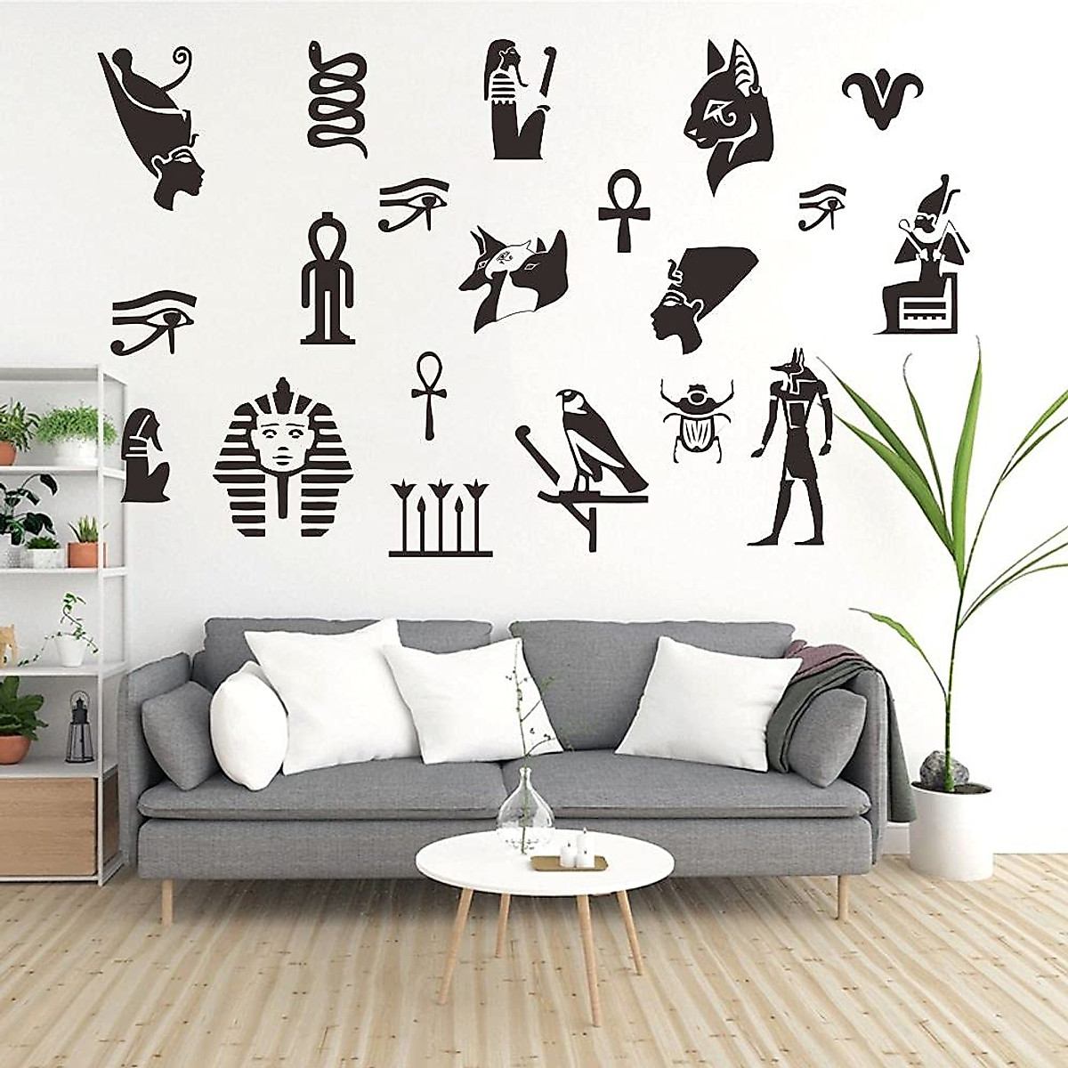 Removable Home Decoration Egypt Ancient Culture Wall Decal Pyramids God Anubis Eyes Wall Decor Stickers Art Vinyl Egyptian History Stickers for Bedroom JWH101 (Black)