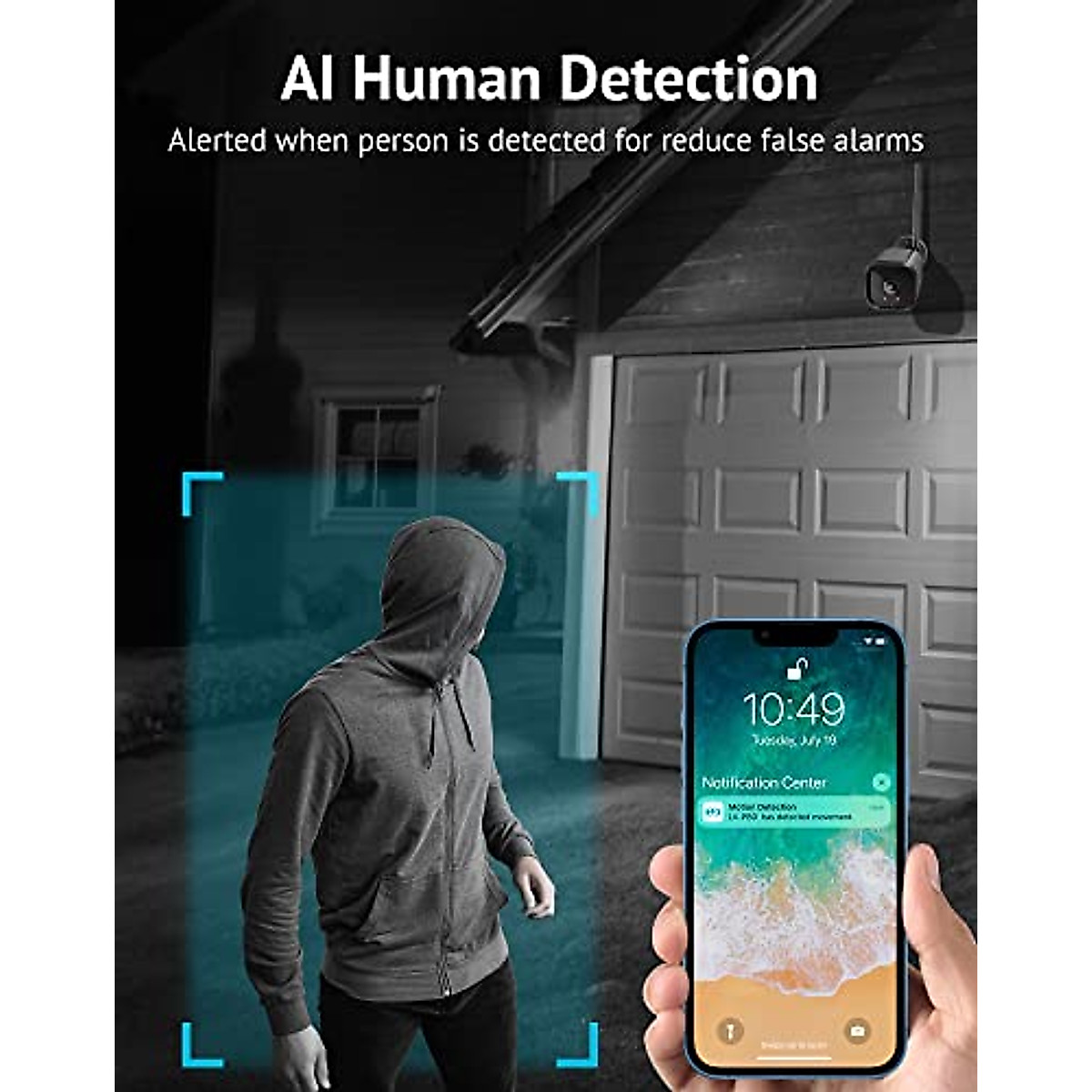 LaView Outdoor Security Cameras 1080P HD,Cameras for Home Security with AI Human Detection,Waterproof IP65,2-Way Audio,Clear Night Vision,2.4G WiFi,SD Card Slot&US Cloud Storage,Work with Alexa,ONVIF