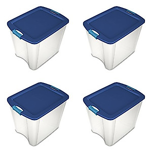 Sterilite 14489604 26 Gallon/98 Liter Latch and Carry, True Blue Lid and Clear Base with Blue Aquarium Latches, Pack of 4