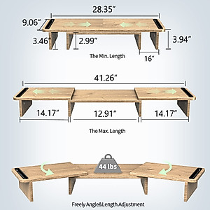 Zimilar Dual Monitor Stand Riser, Monitor Stand with Adjustable Length and Angle, Wood Monitor stand for desk, Monitor Riser for 2 monitors with Storage Space (Oak Large)