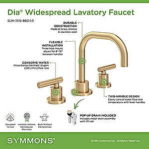 Symmons SLW-3512-BBZ-1.0 Dia Widespread 2-Handle Bathroom Faucet with Drain Assembly in Brushed Bronze (1.0 GPM)