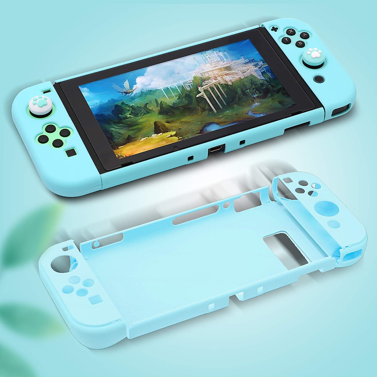 Switch Animal Crossing Accessories, Switch Animal Crossing Case, Green Switch Case, Thumb Grips, Headset Adapter, Adjustable Stand, Screen Protector, Wrist Strap and Shoulder Strap - Green
