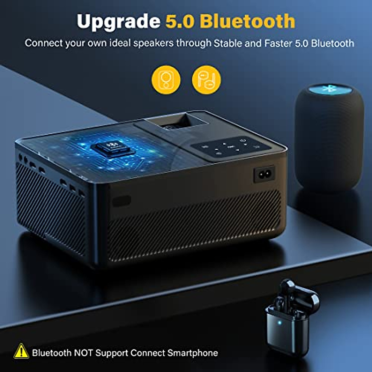 BIGASUO 5G WiFi Bluetooth Projector - 560 ANSI FHD Native 1080P Outdoor Movie Projector 4k Support, Portable Video Projector Support 300"/Zoom/HiFi, Home Theater Compatible w/HDMI/USB/iOS&Android