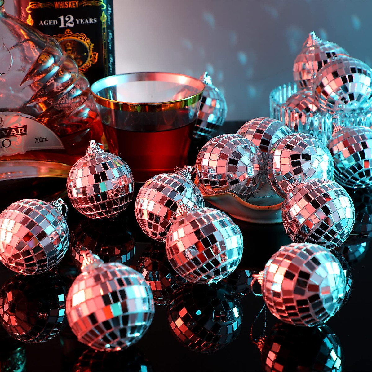 Lenwen 100 Pcs Mini Disco Ball Ornaments Hanging Disco Party Decorations Bulk 70s Reflective Silver Mirror Ball for Party Decor Supplies Tree Wedding Birthday Props Mardi Gras(2 Inch)