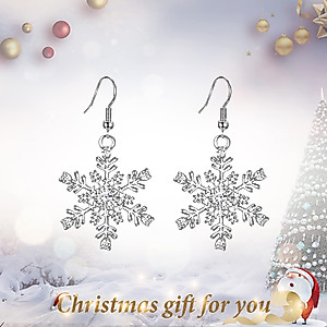 EVER FAITH Women's Austrian Crystal Winter Party Snowflake Pierced Hook Dangle Earrings Clear Silver-Tone