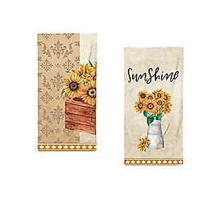 Strenflie Fall Kitchen Towels Set of 2, Yellow Floral Autumn Dish Towels Holiday Tea Hand Towels Housewarming Gifts for New Home Bathroom Kitchen