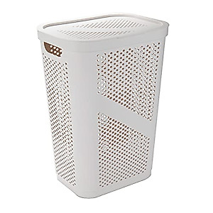 Mind Reader Basket Collection, Slim Laundry Hamper, 60 Liter (15g/33lbs) Capacity, Cut Out Handles, Attached Hinged Lid, Ventilated, Ivory