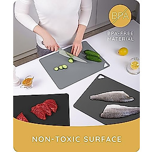 Extra Thin Flexible Cutting Boards for Kitchen - Cutting Mats for Cooking, Colored Cutting Mat Set with Easy-Grip Handles | Non Slip Cutting Sheets, Flexible Plastic Cutting Board Set of 3 (15"x12")